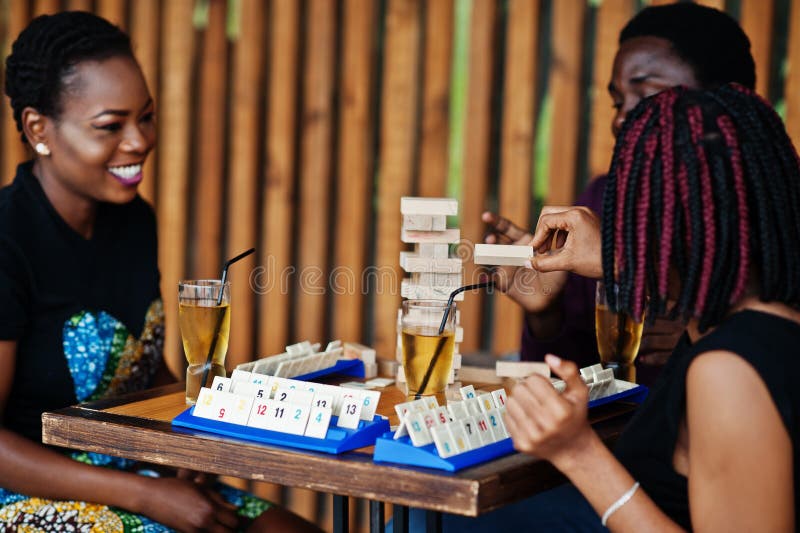 Group of Three African American Friends Play Table Games Stock Image ...