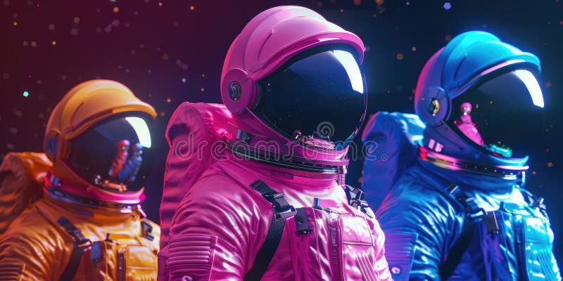 Group of Three Astronauts Standing Together. Suitable for Science and ...