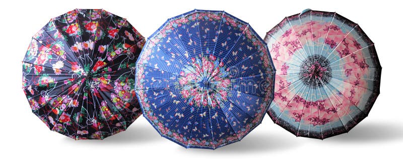 Group of Three Beautiful Umbrellas Stock Image - Image of flowers ...