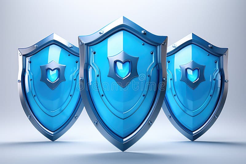 Group of Three Blue Shields Stock Photo - Image of secure, symbol ...