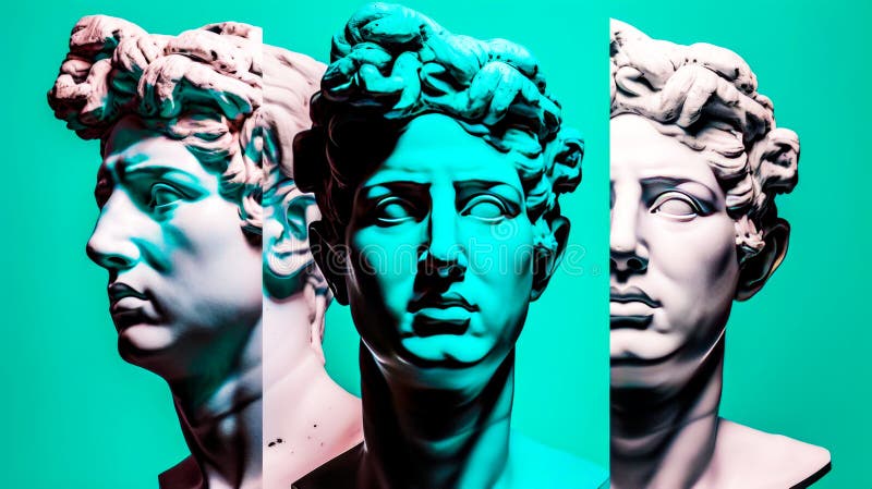Group of Three Busts with Different Colors of the Same Face and Hair ...