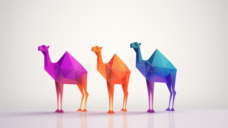 A Group of Three Colorful Camels Standing Next To Each Other Stock ...