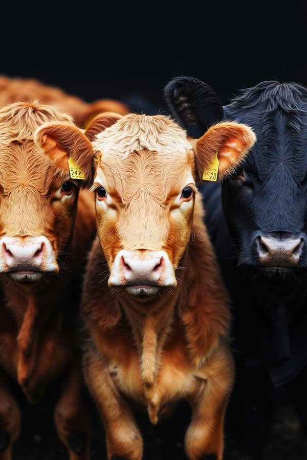 A Group of Three Cows Standing Next To Each Other Stock Photo - Image ...