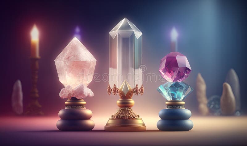 A Group of Three Crystal Candles Sitting on Top of a Table Stock ...