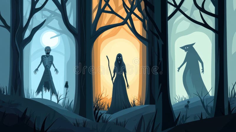 A Group of Three Different Characters in a Forest with Trees, AI Stock ...
