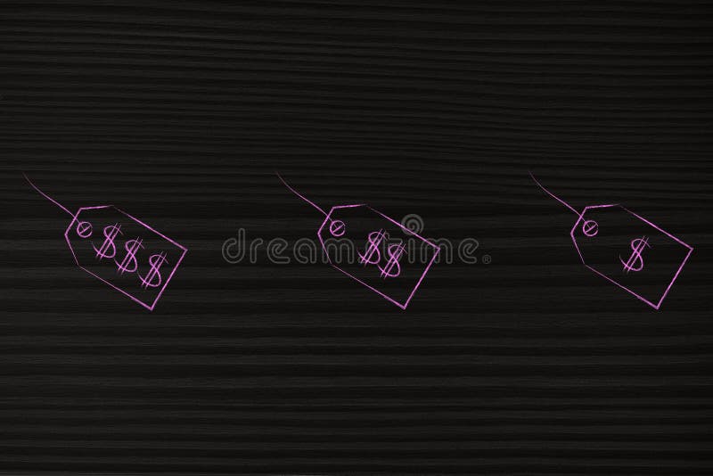Group of Three Different Price Tags from Luxury To Cheap Stock ...
