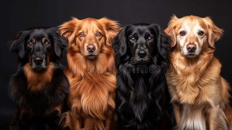 A Group of Three Dogs Sitting in a Row with Black Background, AI Stock ...