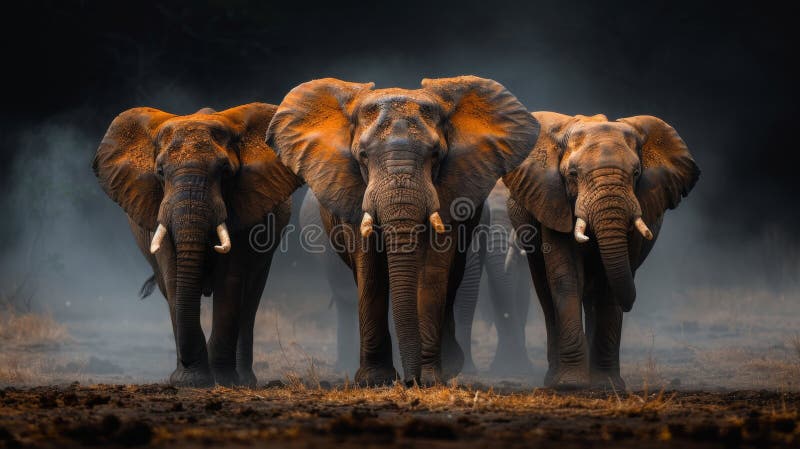 Group of Three Elephants Standing Together Stock Photo - Image of herd ...