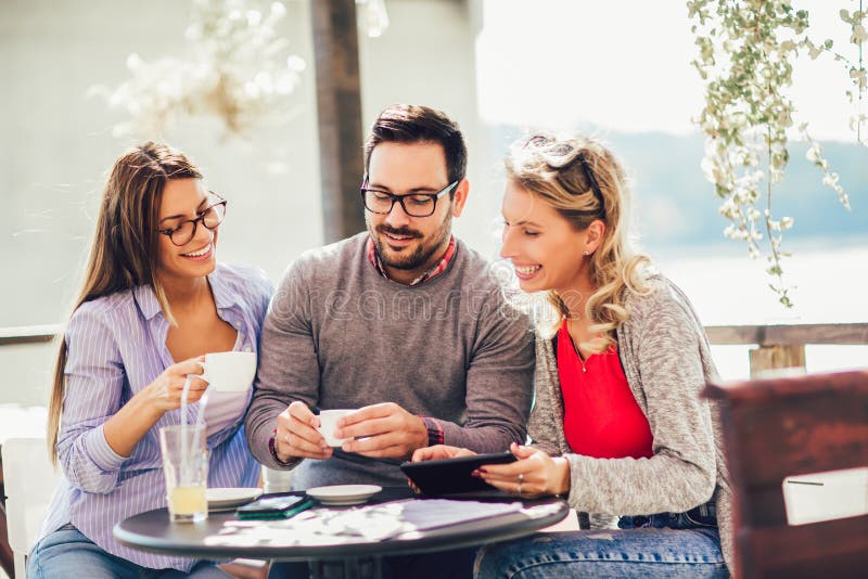 Group of Three Friends Having Fun a Coffee Together. Stock Image ...
