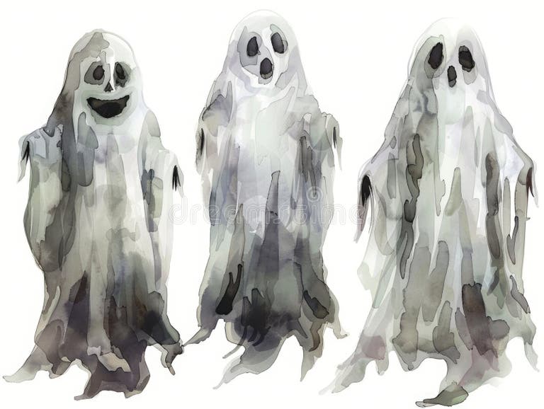 Three Ghosts Standing Together Stock Photo - Image of shadows, unknown ...