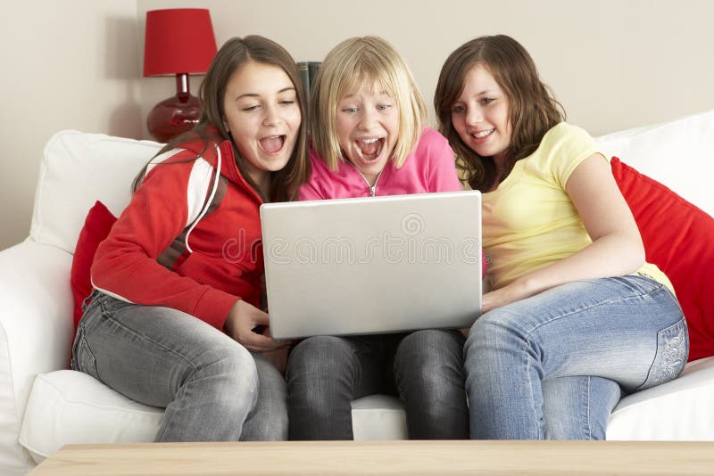 Group of Three Girls Reading Text Message Stock Image - Image of ...