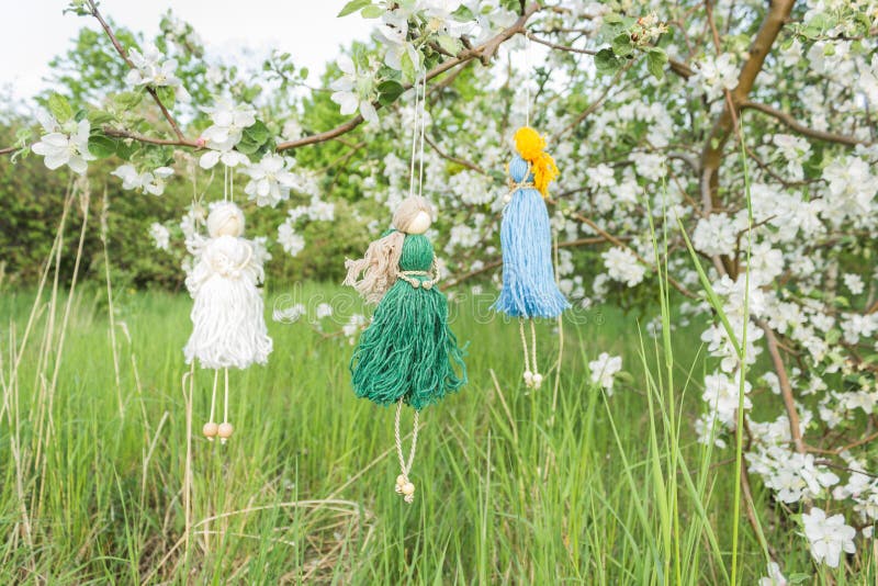 Group of Three Handmade Faceless Doll Knitted from a White, Green and ...