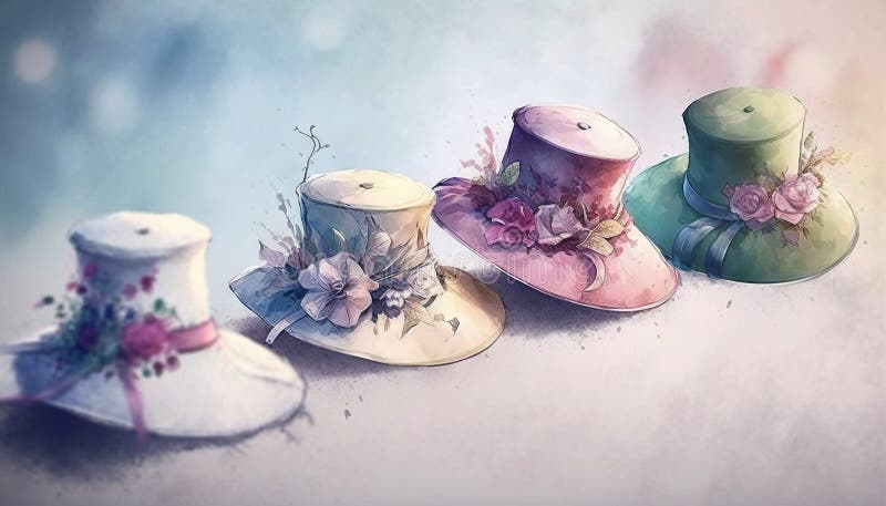 A Group of Three Hats Sitting on Top of a Table. Stock Illustration ...