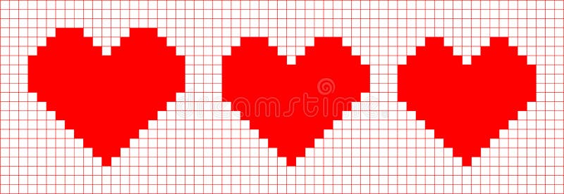 Group of Three Heart Shape Icon. Pixel Style Stock Vector ...