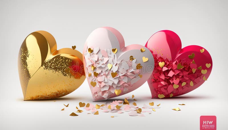 A Group of Three Heart Shaped Boxes Filled with Confetti Stock ...