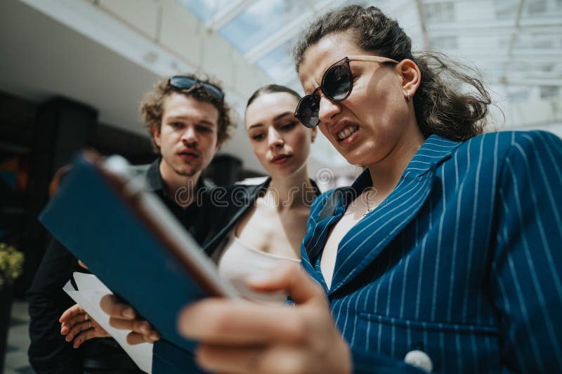 Group of Three People Discussing Intense Business Meeting in Modern ...