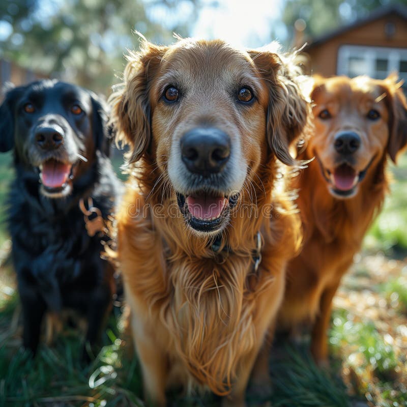 Group of Three Labradors Sitting and Panting Stock Illustration ...
