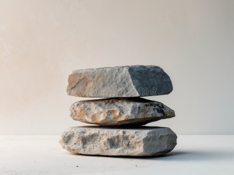Group Three Large Rocks Stacked Top Each Other Square Stone. Stock ...