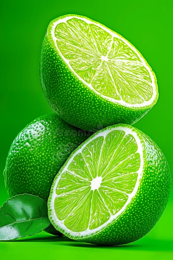 A Group of Three Limes Sitting on Top of Each Other on a Green Surface ...