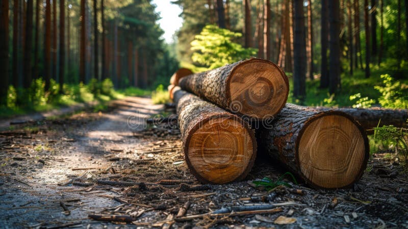 A Group of Three Logs Sitting on a Dirt Road in the Woods, AI Stock ...