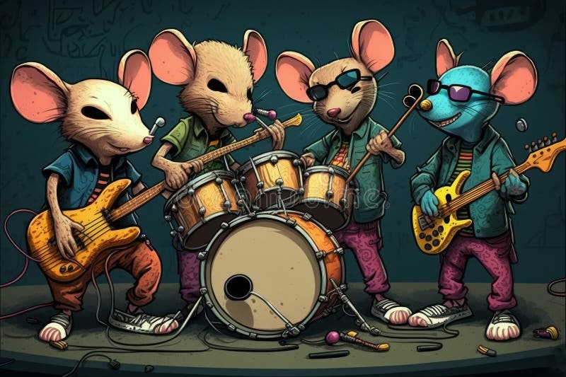 Group of Three Mice with Guitars and Drums. Generative AI Stock Photo ...