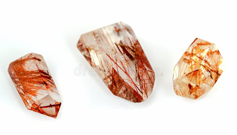 Group of Three Mineral Quartz Rocks with Rutile Isolated on a White ...