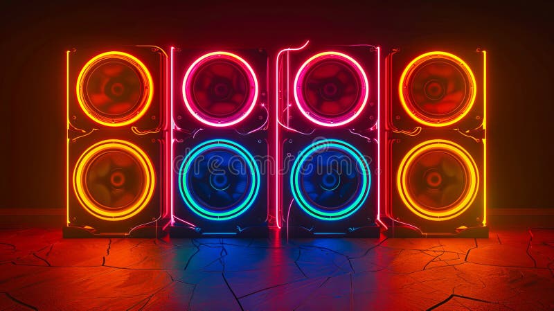 A Group of Three Neon Lights in a Dark Room Stock Image - Image of ...