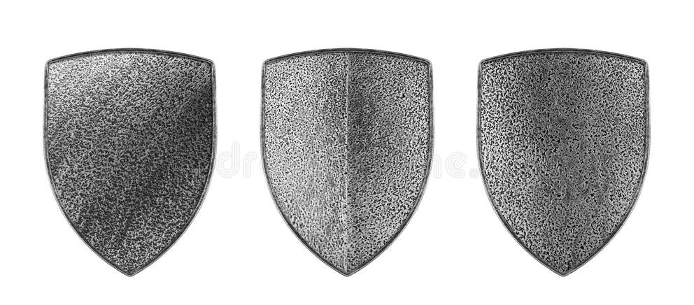 Group of Three Old Medieval Metal Shields Isolated on White Stock Photo ...