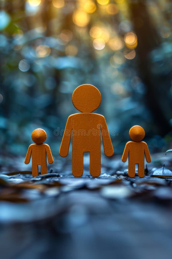 A Group of Three Orange Figures Standing in a Forest, AI Stock ...