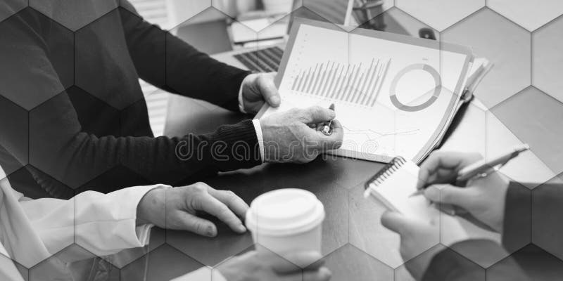 Group of Three People Working Together, Geometric Pattern Stock ...