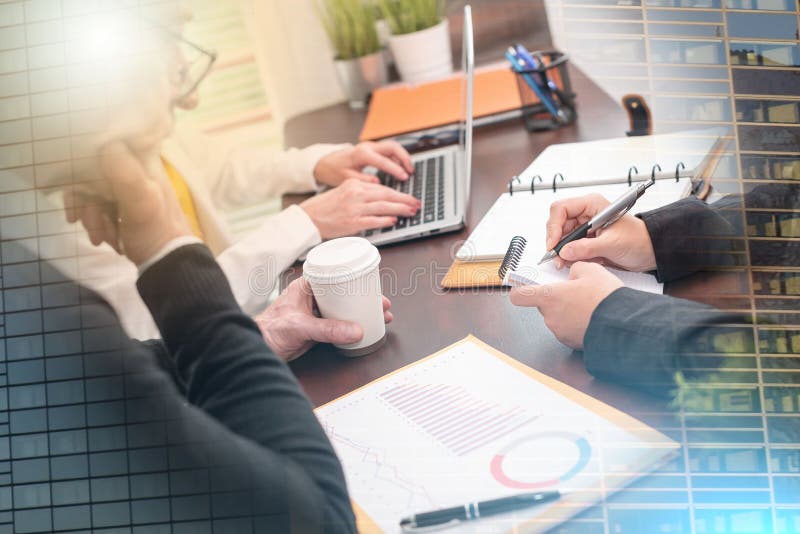 Group of Three People Working Together; Multiple Exposure Stock Image ...