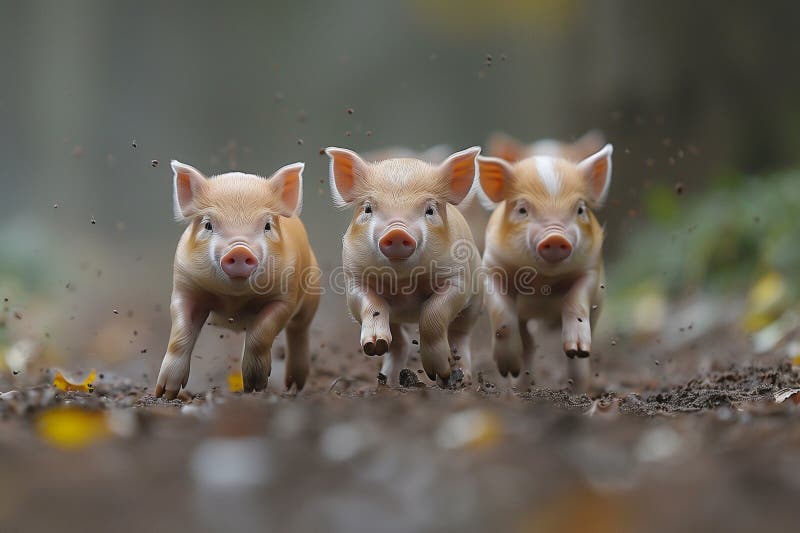 Group of Three Piglets Running through a Field Stock Photo - Image of ...