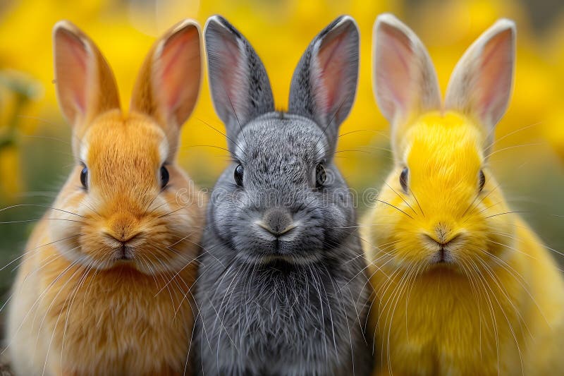 Group of Three Rabbits Sitting Together. Generative AI Stock ...