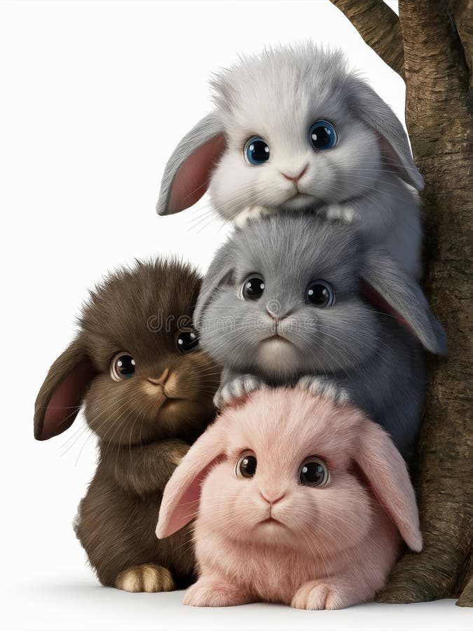Group Three Rabbits Sitting Top Each Other Ai Stock Photos - Free ...