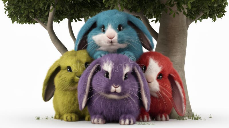 A Group of Three Rabbits are Sitting Under a Tree, AI Stock Image ...