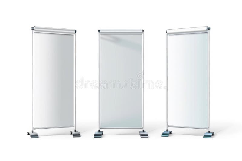 Group of Three Roll Up Banners, Perfect for Advertising Displays Stock ...