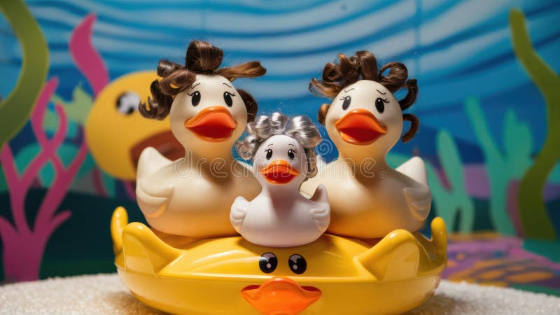 A Group of Three Rubber Ducks with Hair on Their Heads, AI Stock ...