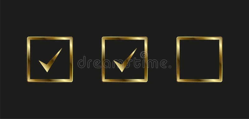 Group of Three Selection Boxes in Golden Check and Selection Symbol ...