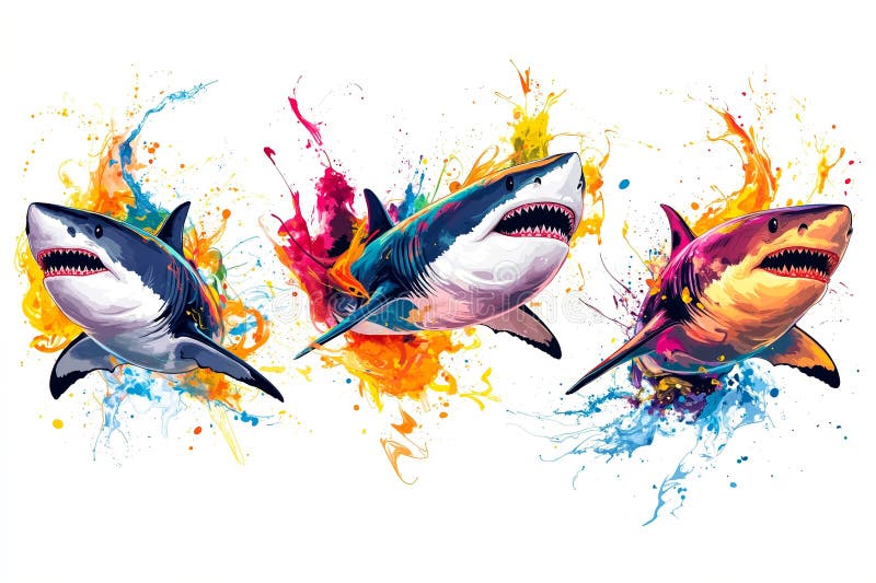 A group of colorful sharks stock vector. Illustration of colourful ...
