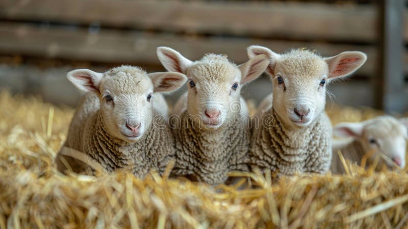 Three Sheep Standing Together in a Field with Their Heads Turned, AI ...