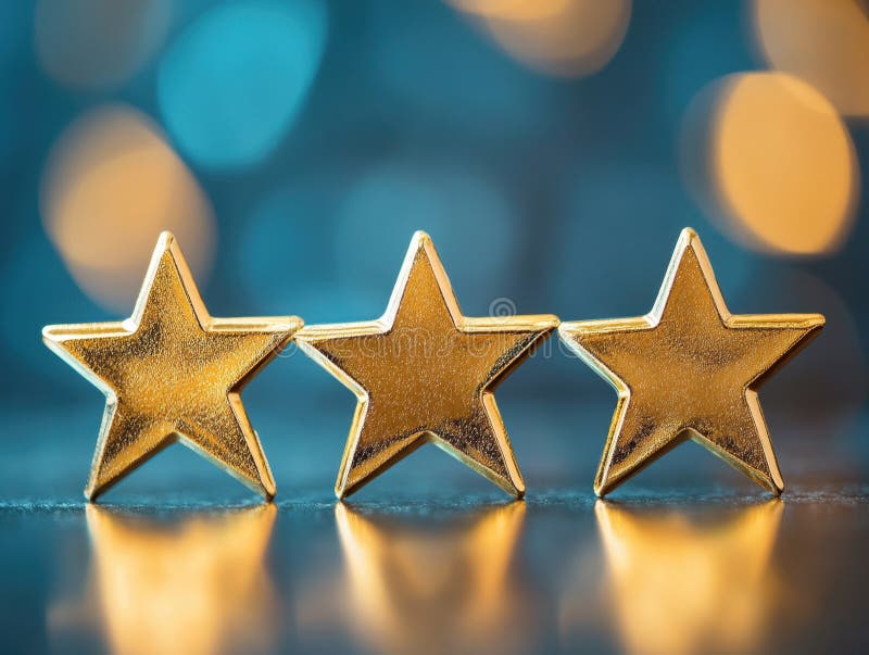 A Group of Three Shiny Gold Stars Arranged on a Flat Surface, Often ...