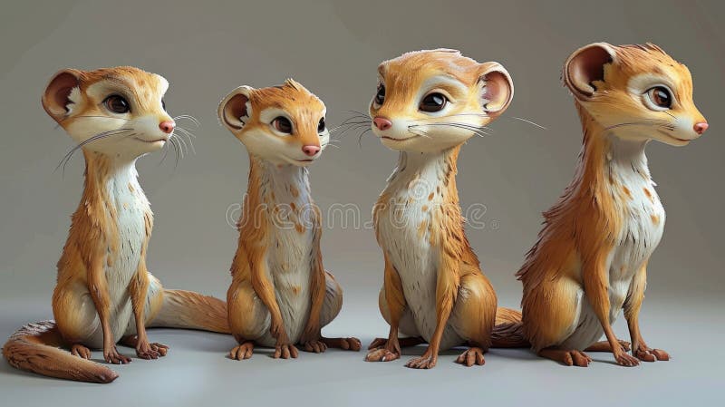 A Group of Three Small Animals are Sitting in a Row, AI Stock ...