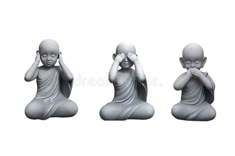A Group of Three Small Wise Monk Statues Isolated on White Stock Photo ...