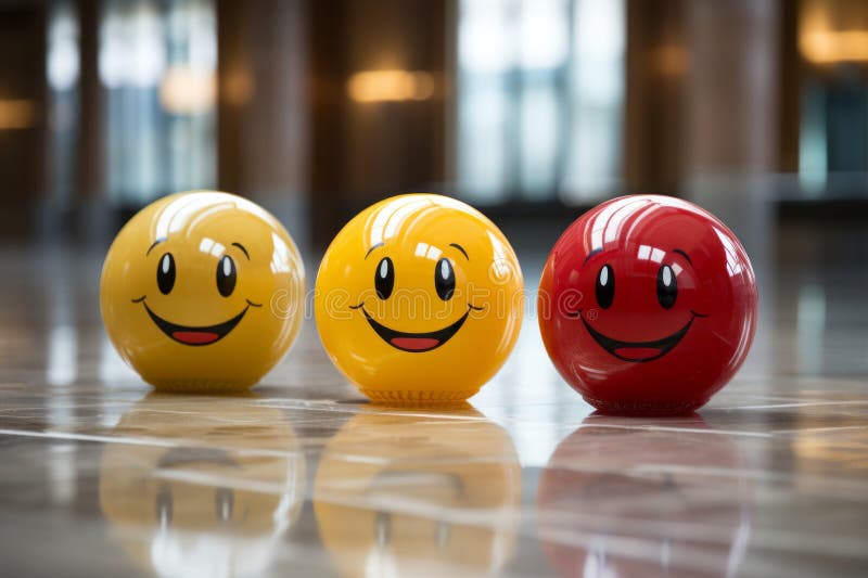 A Group of Three Smiley Faces Sitting on a Tile Floor Stock ...