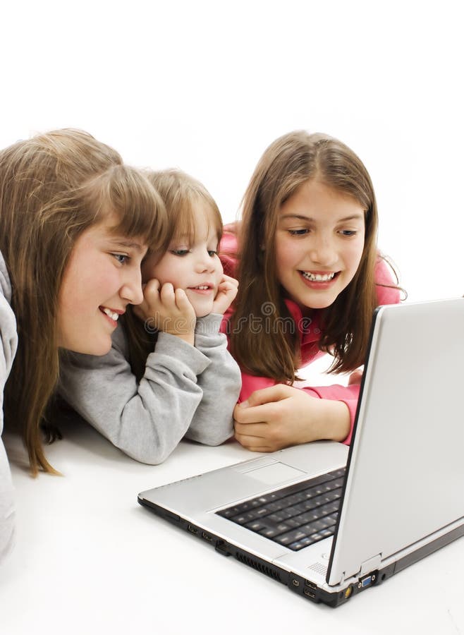 Group of Three Teenage Girls Using Laptop Stock Photo - Image of girls ...