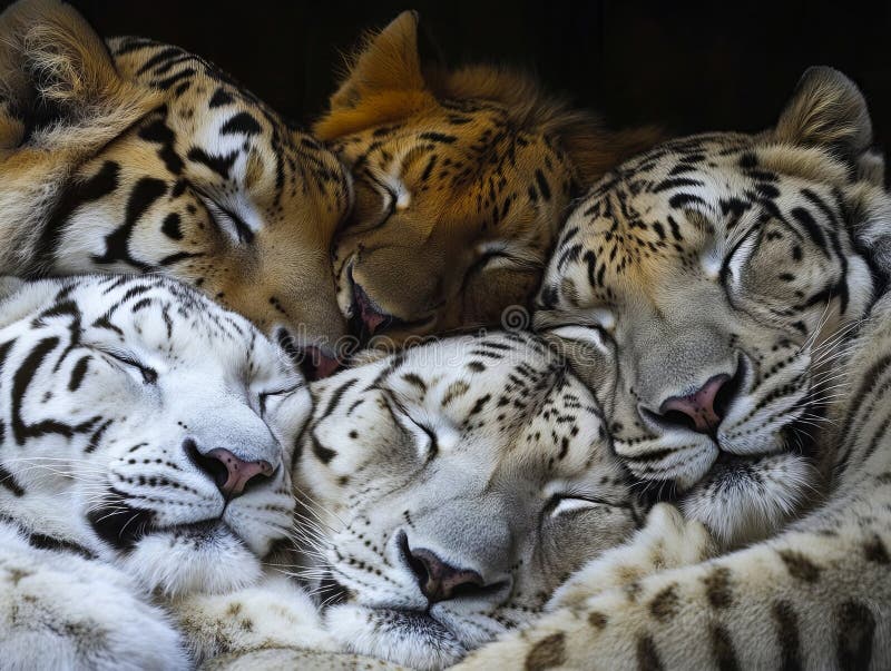 A Group of Three Tigers Sleeping Together in a Pile Stock Image - Image ...