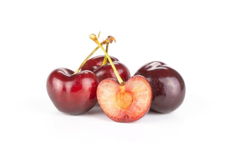 Fresh Raw Red Sweet Cherry Isolated on White Stock Photo - Image of ...
