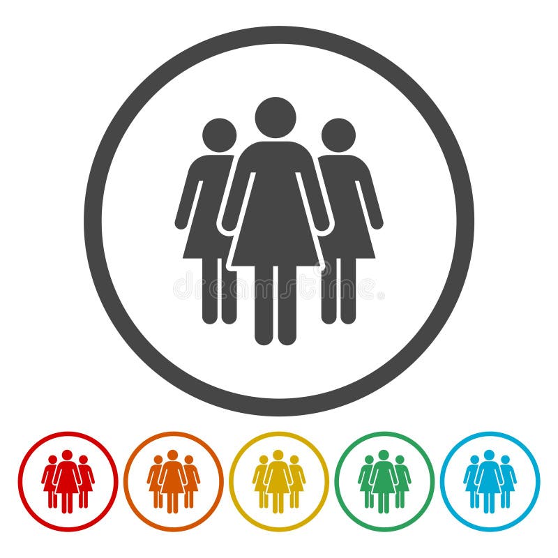 Group of Three Women Icons Set Stock Vector - Illustration of machine ...