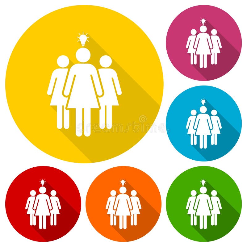 Group of Three Women Icons Set with Long Shadow Stock Vector ...