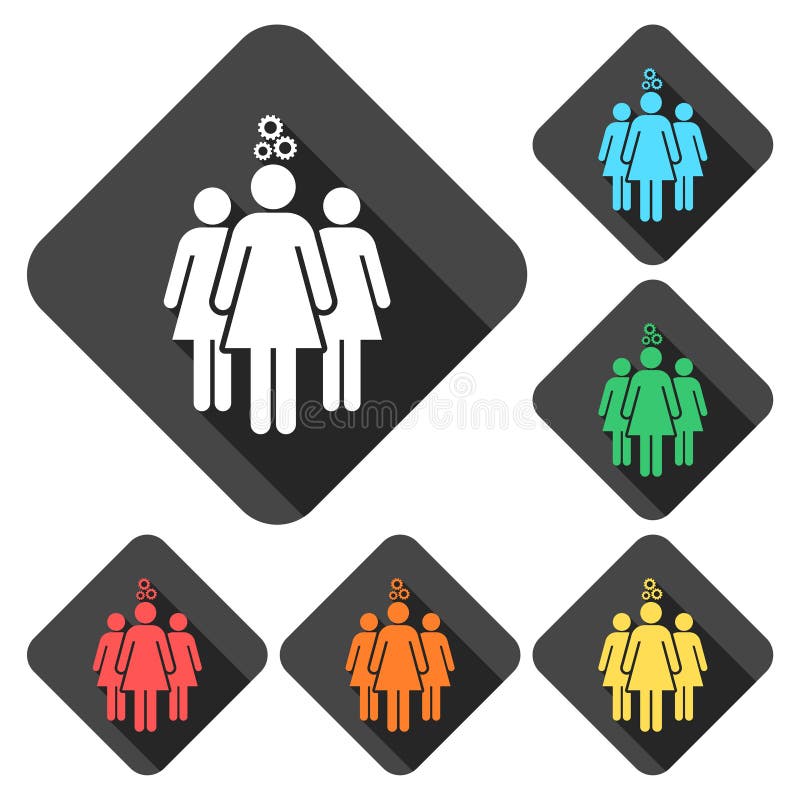 Group of Three Women Icons Set with Long Shadow Stock Vector ...